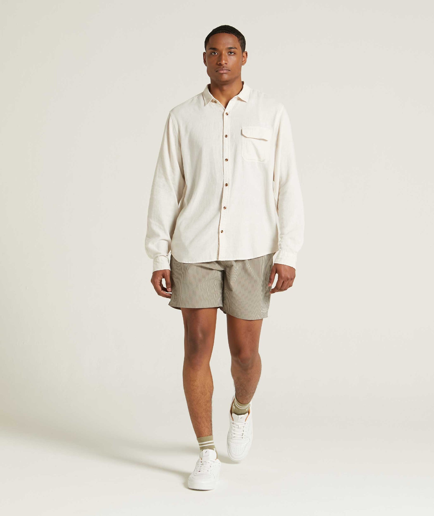 Mens Garment Dyed Long Sleeve Shirt - Light Sand | WEDDING SEASON | FOM SA