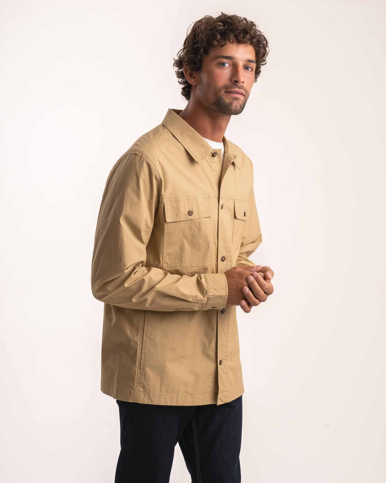 Mens Ripstop Lightweight Shacket - Stone | Tops | FOM SA