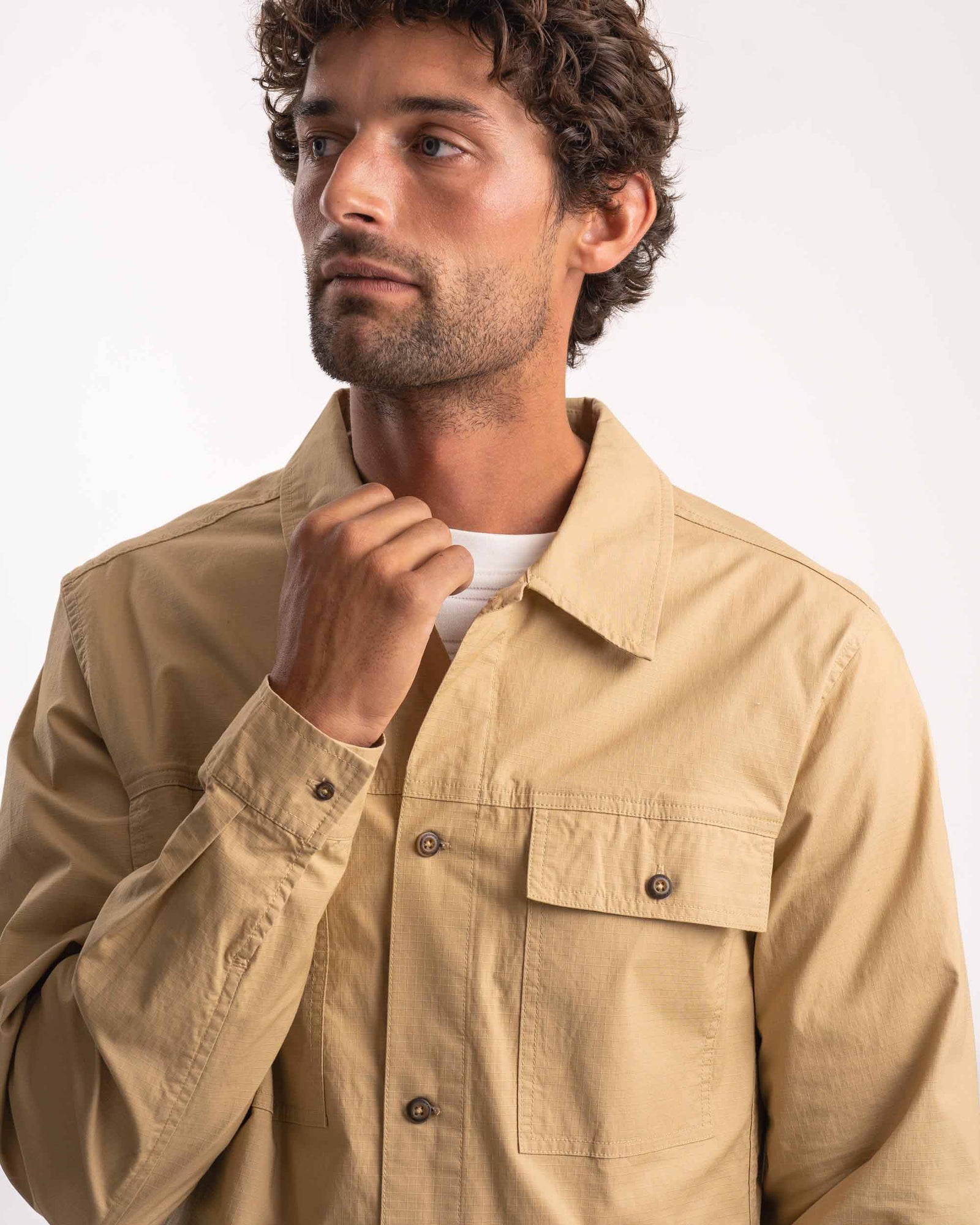 Mens Ripstop Lightweight Shacket - Stone | Tops | FOM SA