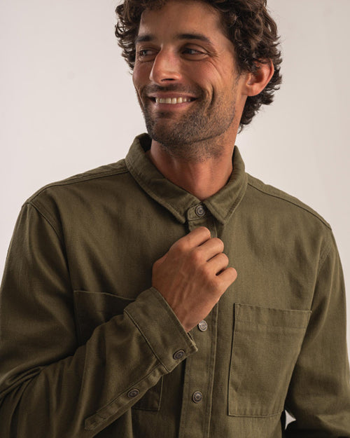 Mens Cotton Canvas Shacket - Dark Olive | Tops | FOM SA