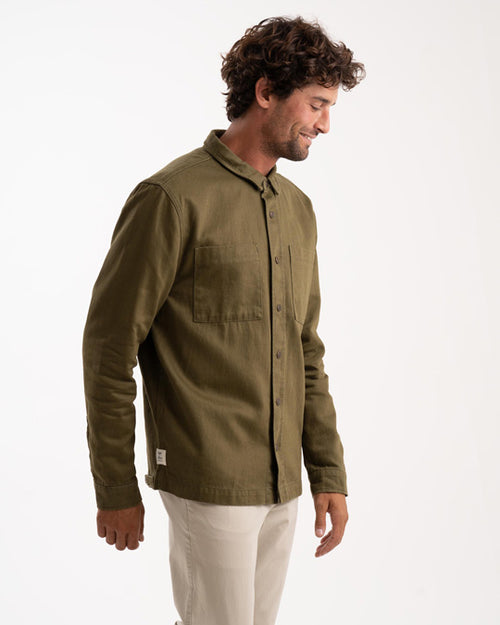Mens Cotton Canvas Shacket - Dark Olive | Tops | FOM SA